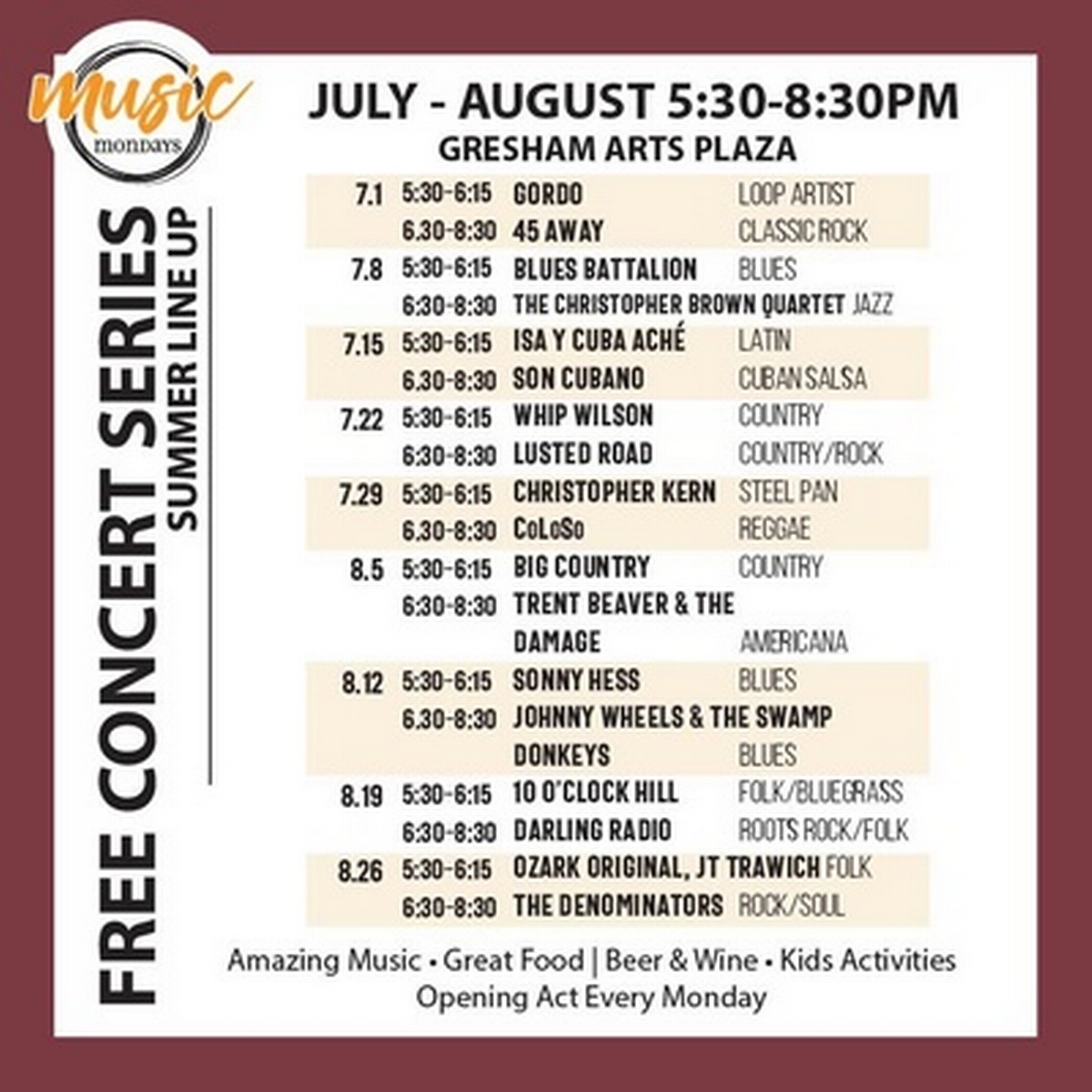 Music Mondays - Jul 1, 2024 - Gresham Area Events and Information | Gresham Area Chamber